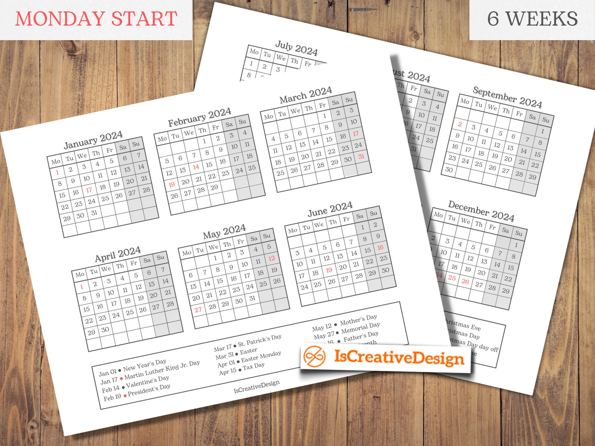 2024 Mini Calendar Digital Printables Instant Download Pdf - Etsy
