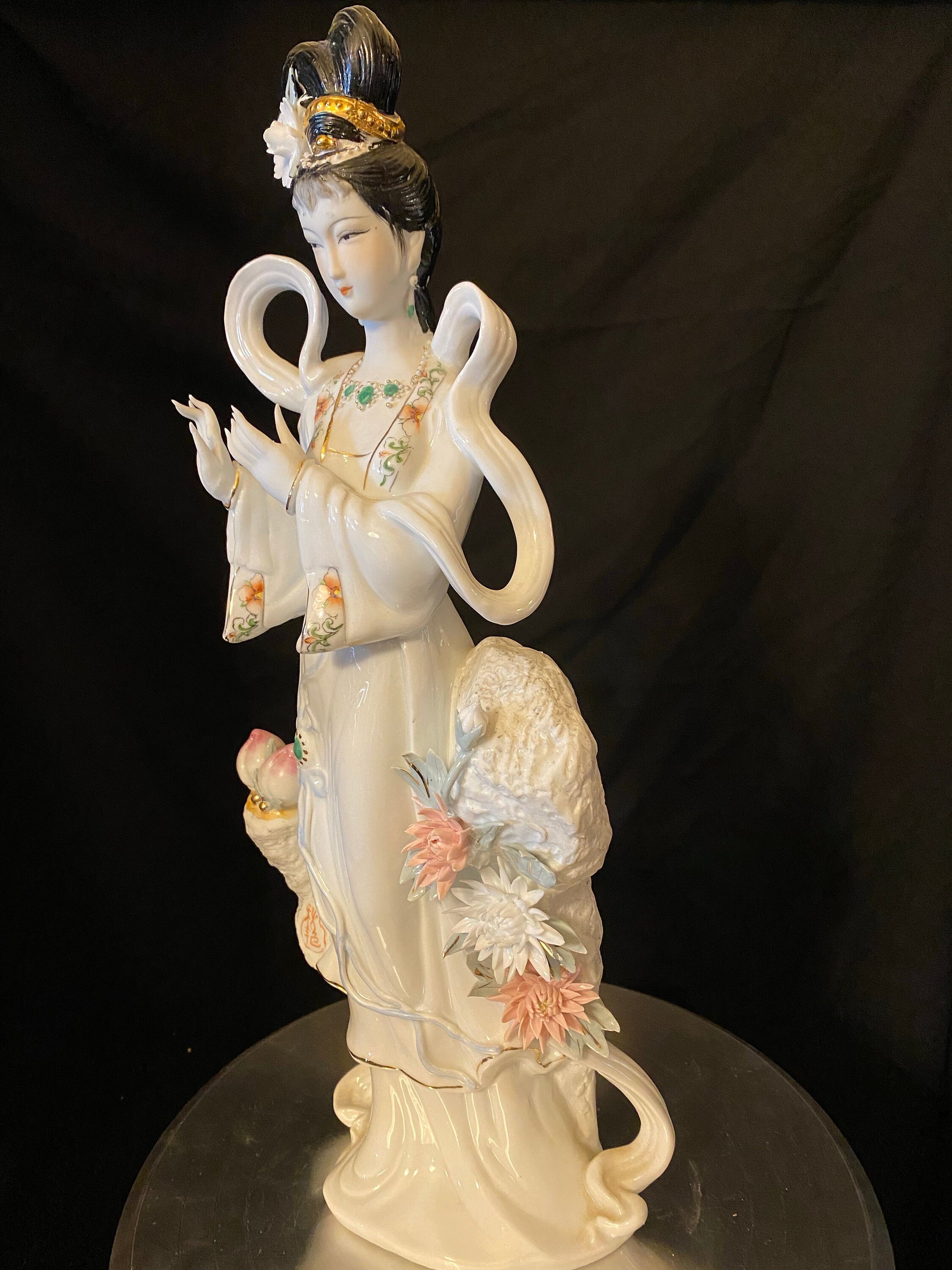 Geisha Playing Flute Porcelain Figurine Handcrafted, Hand Painted ...
