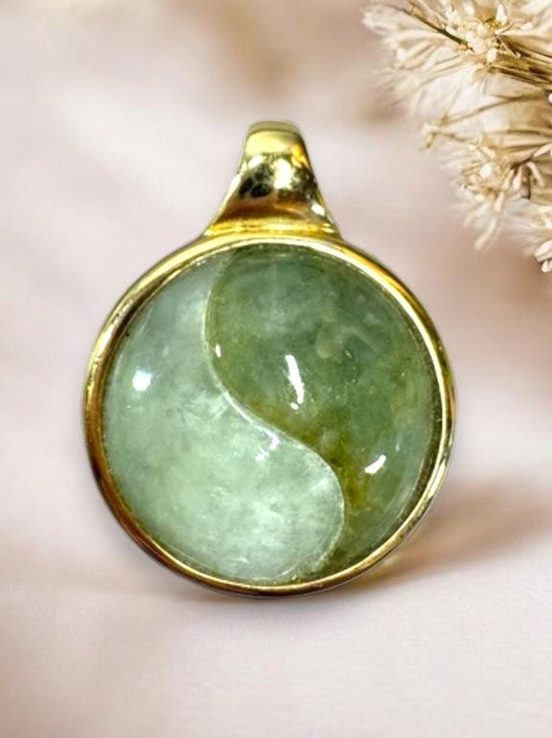 Jade Yin-yang Pendant in 14K & Green Jade. 1.17 Inches Tall, Balance ...