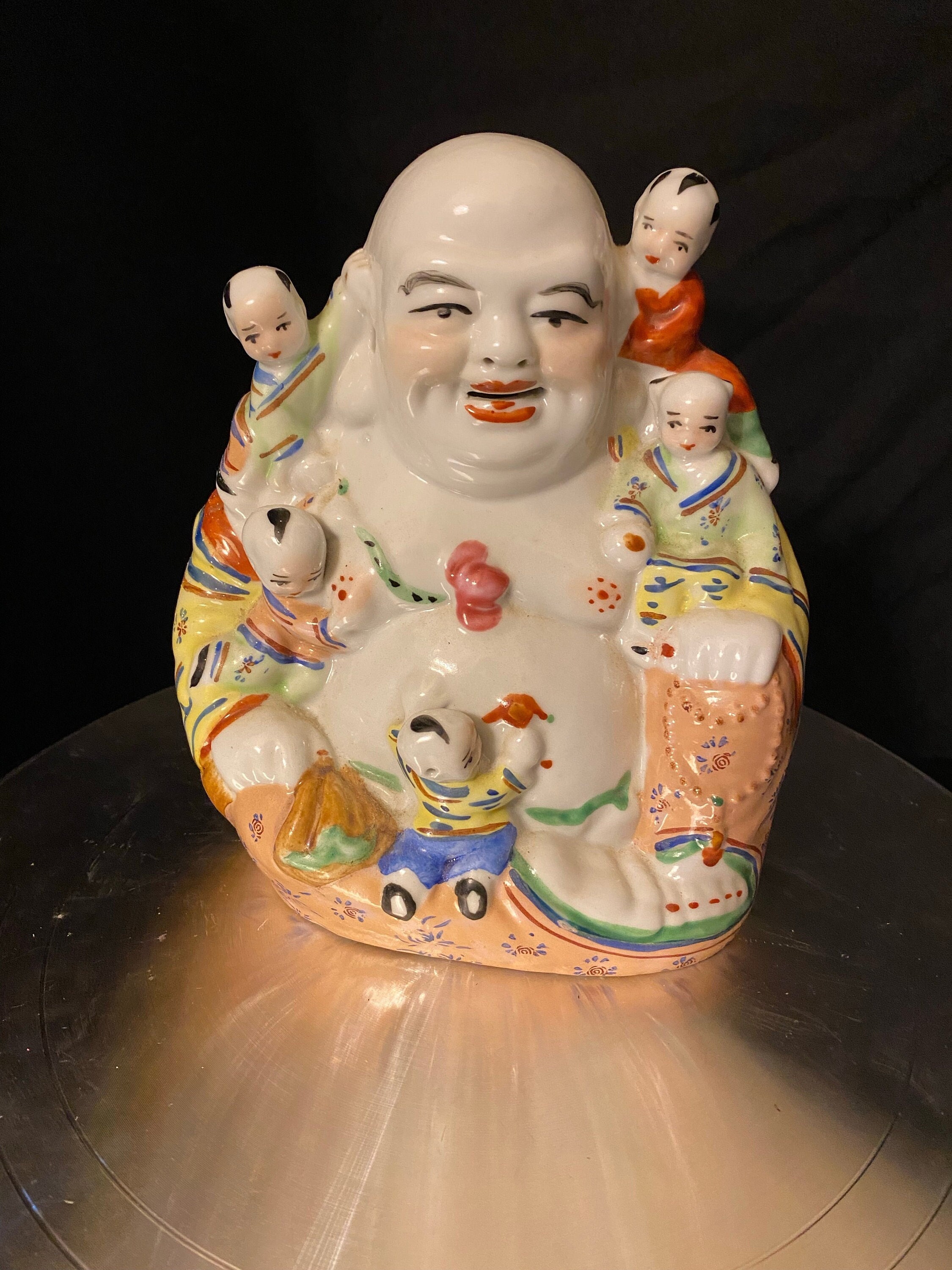 Vintage Chinese Laughing Buddha Fertility Sculpture. Chinese Famille ...