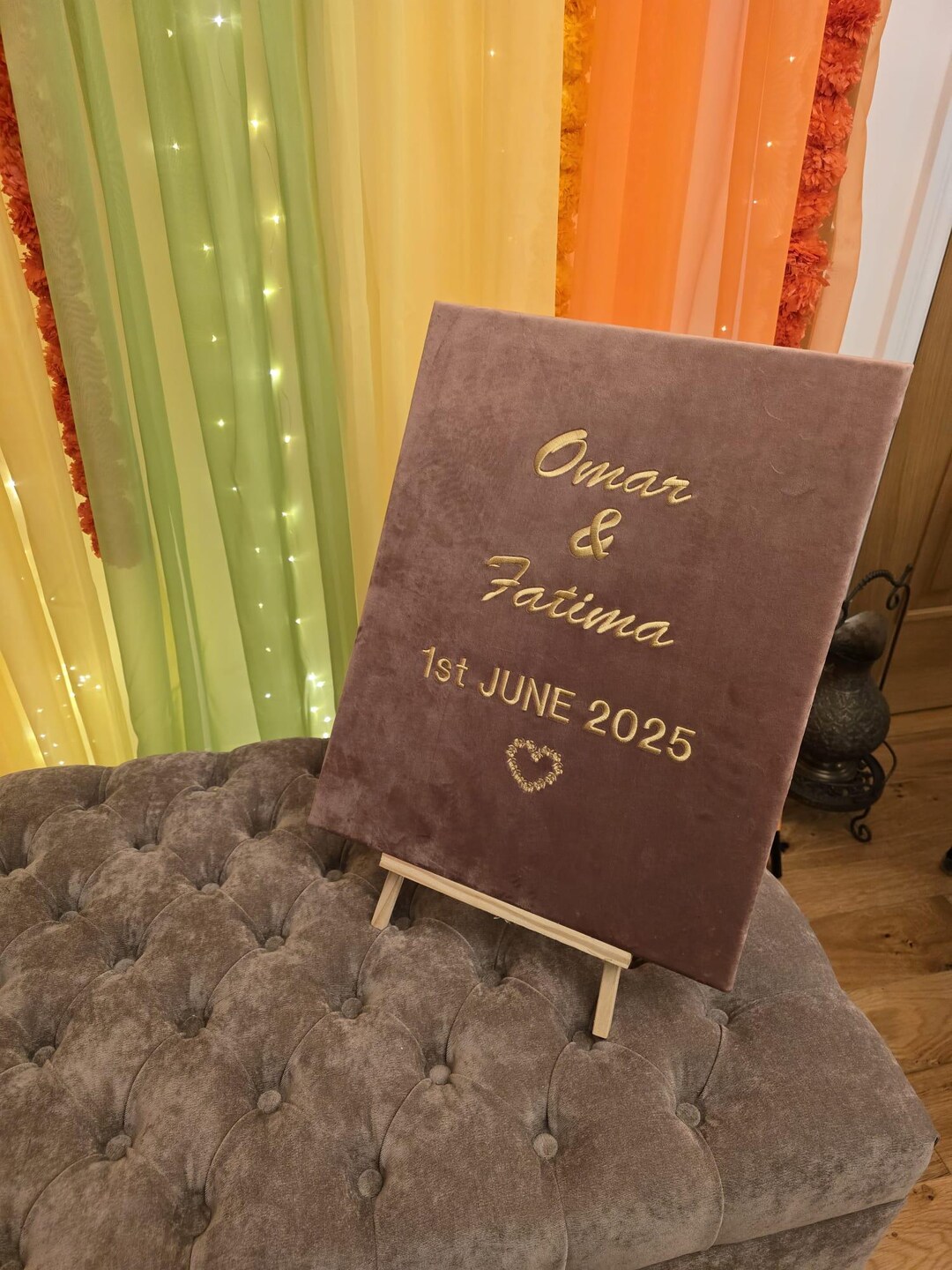 Personalized Velvet Wedding Welcome Sign: Embroidered Names & Dates - Etsy