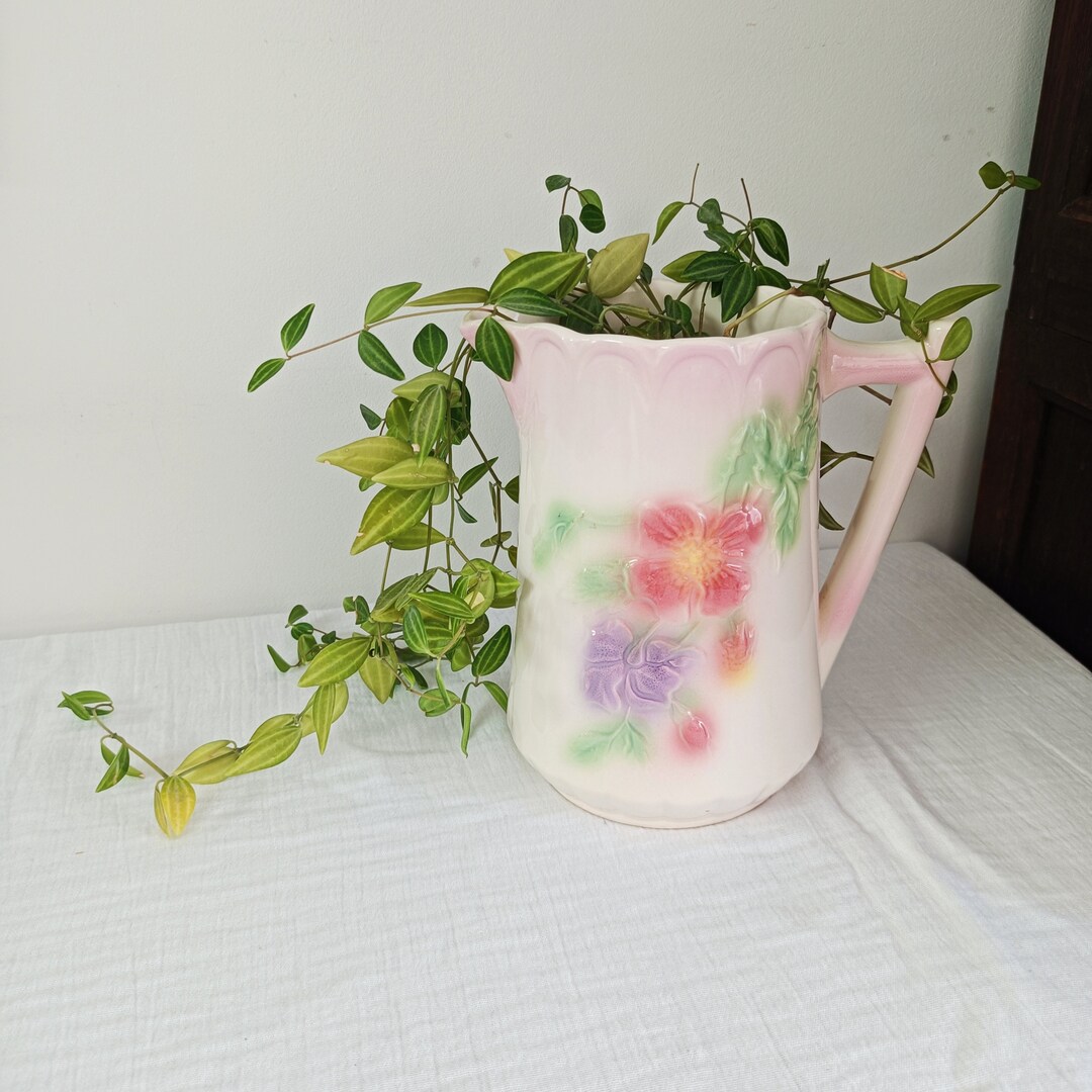 Pitcher in Flowery Slip Old Vintage - Etsy