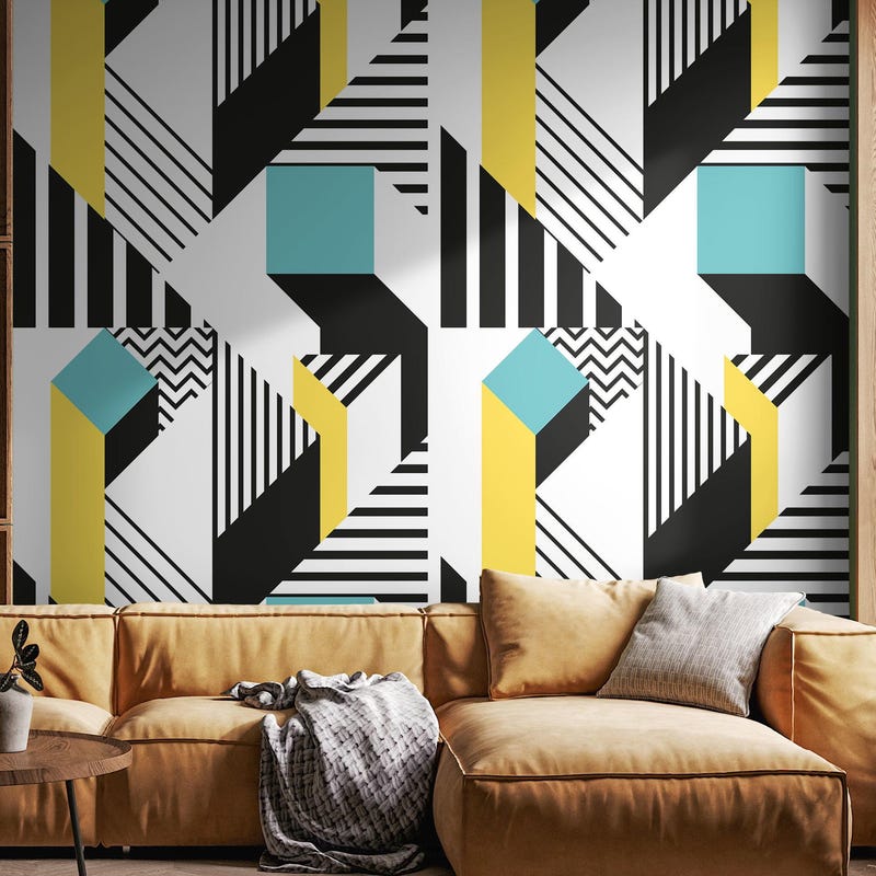 Teal Geometric Wallpaper - Etsy