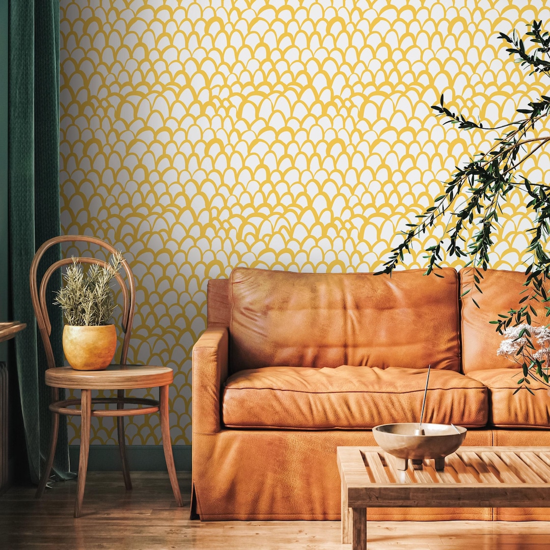 Mid-century Yellow Scallop Wallpaper - B032 - Etsy