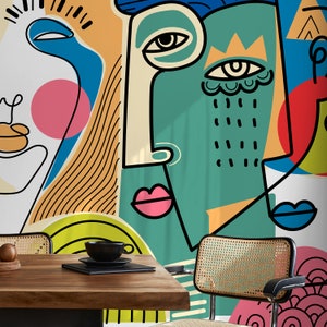 Modern Line Art Mural Abstract Wallpaper Hand Drawing - Etsy