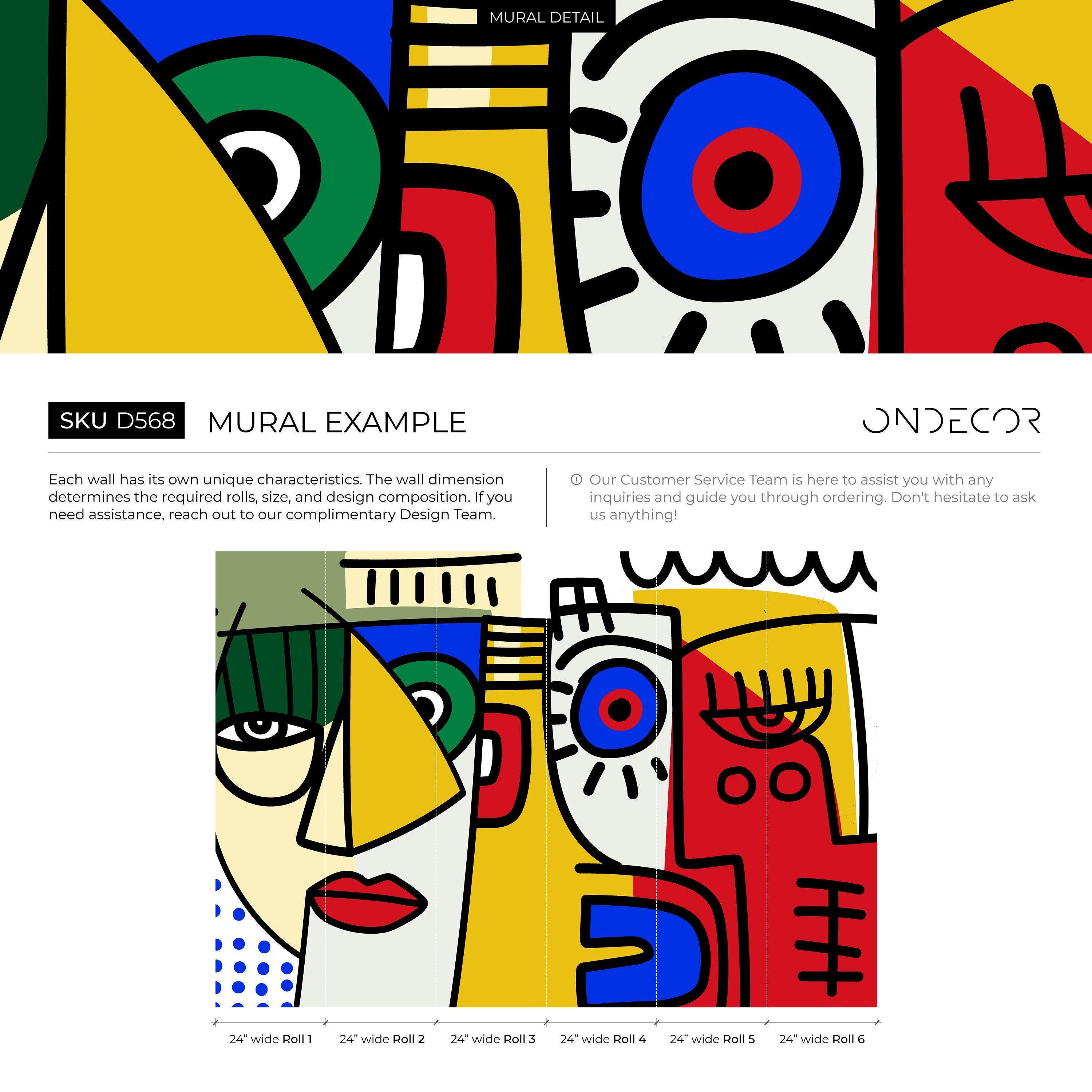 Cubism Wallpaper With Abstract Faces in Red, Blue, and Yellow - D568 - Etsy