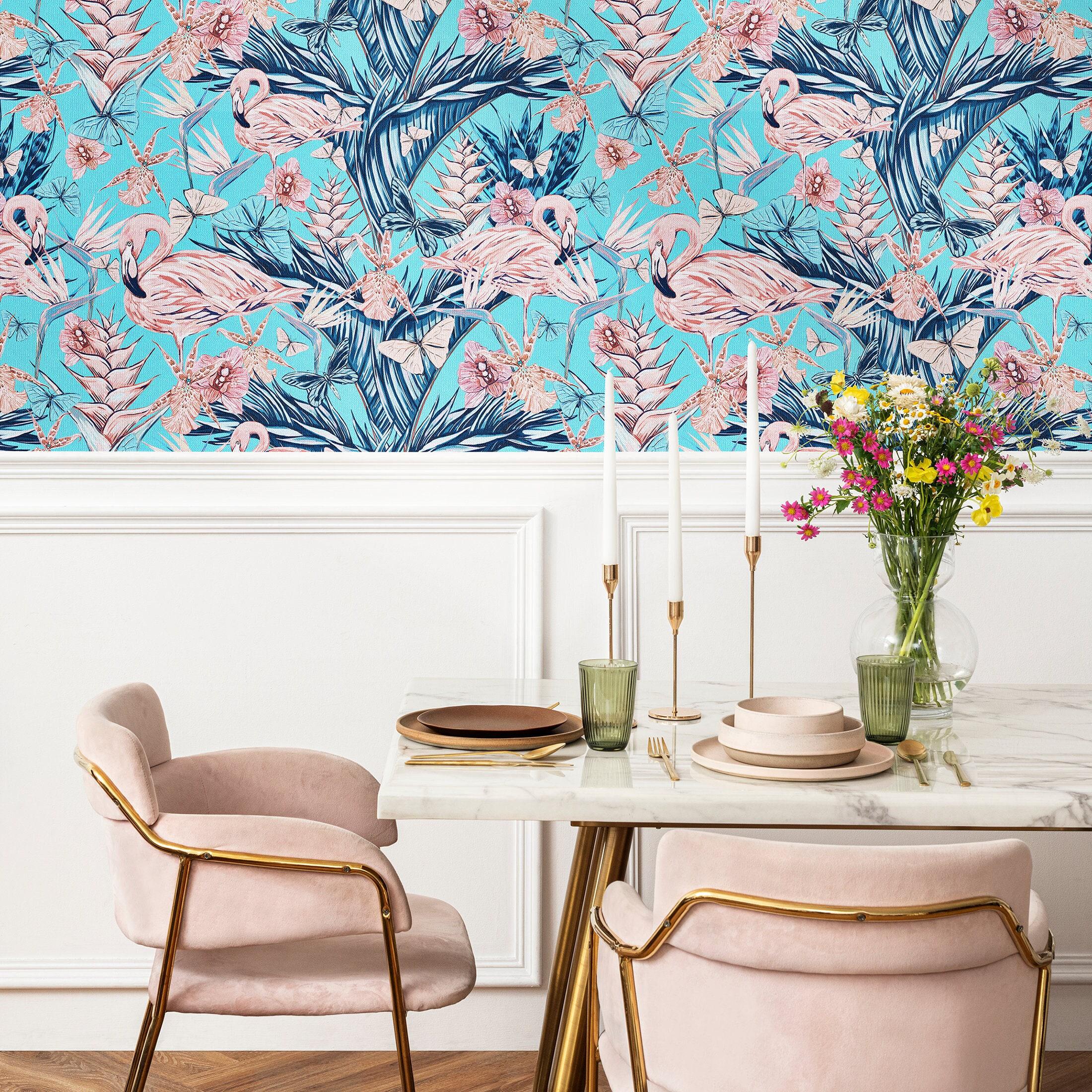 Modern Flamingo & Turquoise Wallpaper - B115 - Etsy