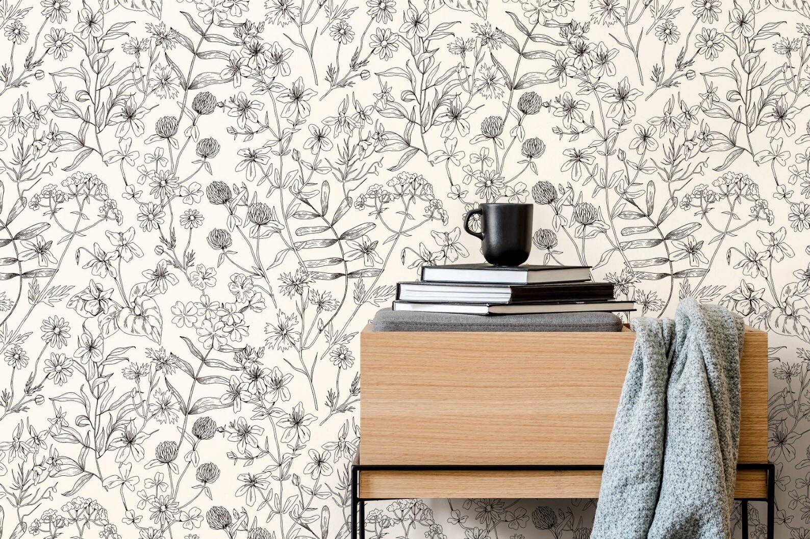 Black and White Wildflowers Wallpaper / Peel and Stick Wallpaper ...