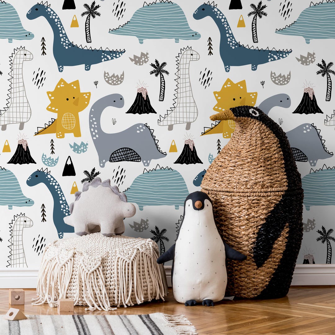 Whimsical Dinosaur Nursery Wallpaper - B247 - Etsy