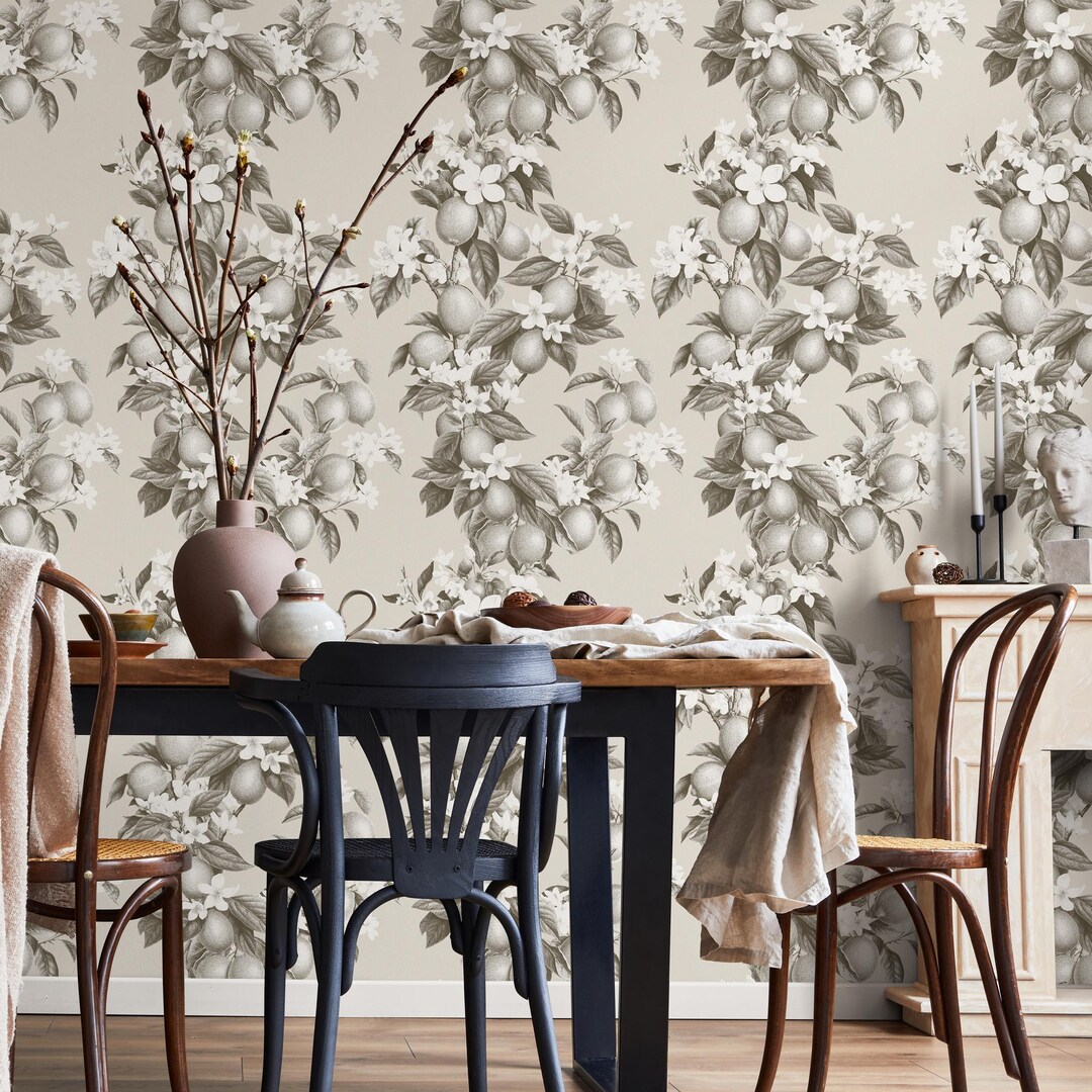 Vintage Lemon Tree Wallpaper, Citrus Wallpaper, Fruit Kitchen Wallpaper ...