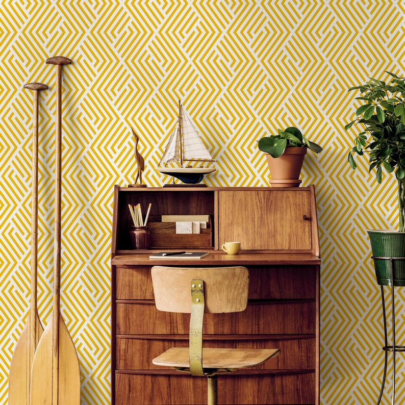 Mid-century Modern Yellow Geometric Wallpaper - B246 - Etsy
