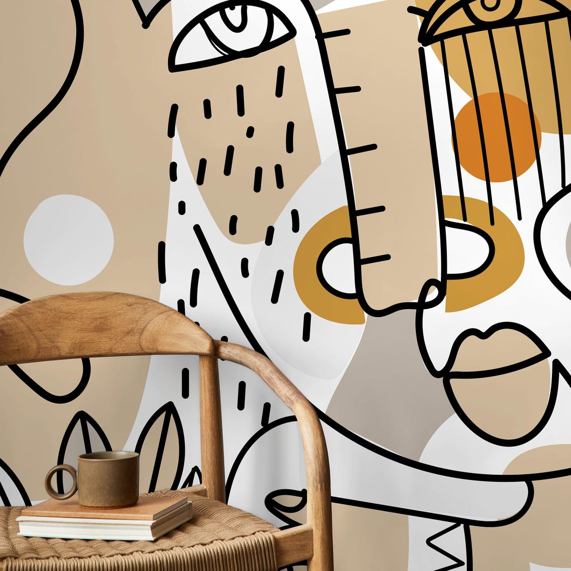 Cubist Abstract Art Wallpaper - Earth Tones & Black - Etsy