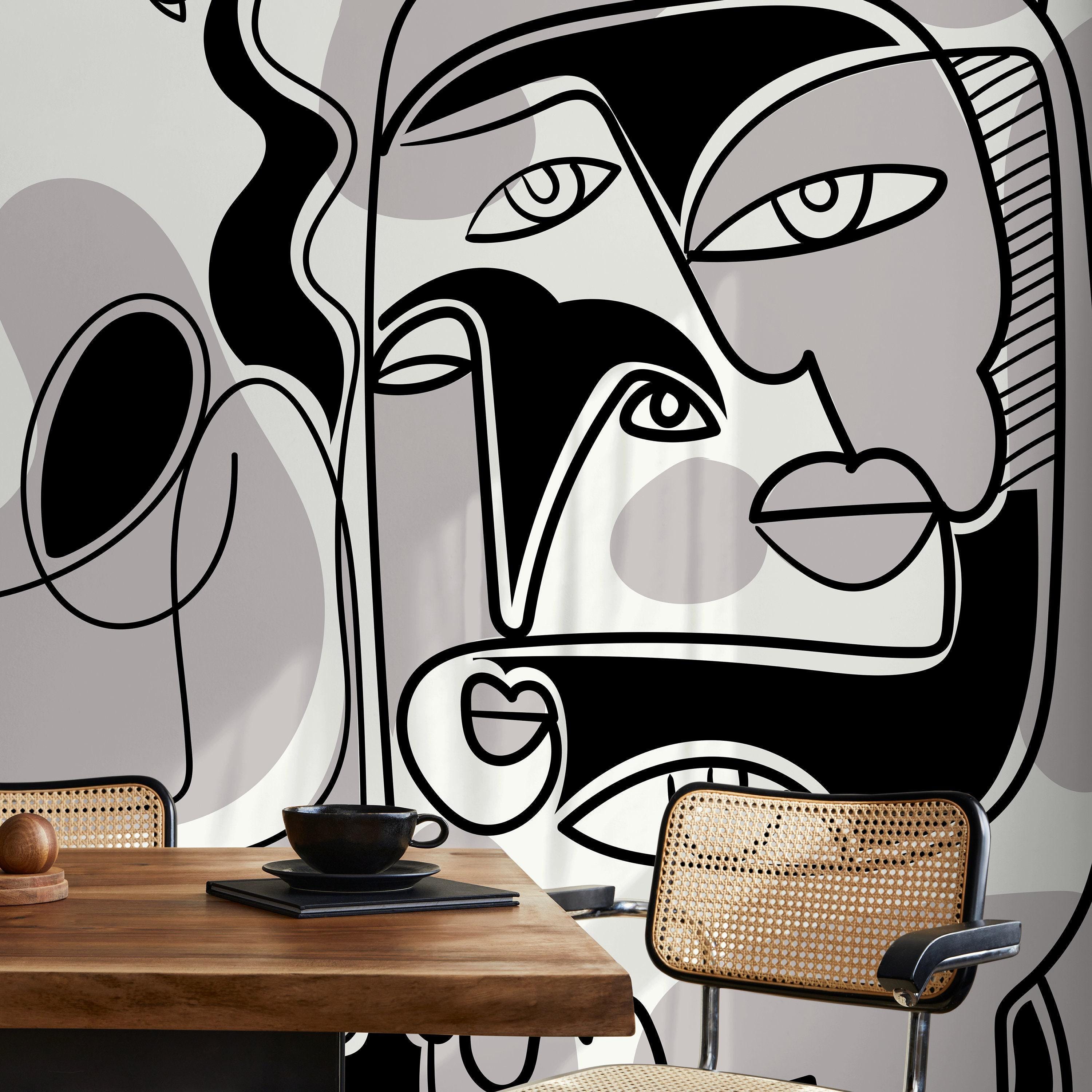 Cubism Wallpaper Inspired by Picasso Faces in Black, White, and Grey ...
