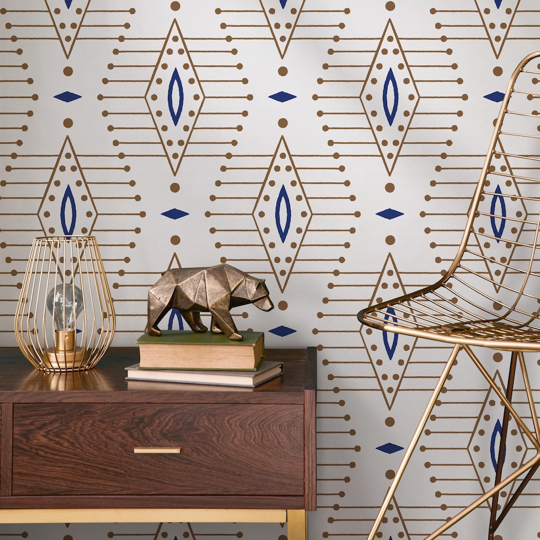 Art Deco Blue Wallpaper - C837 - Etsy