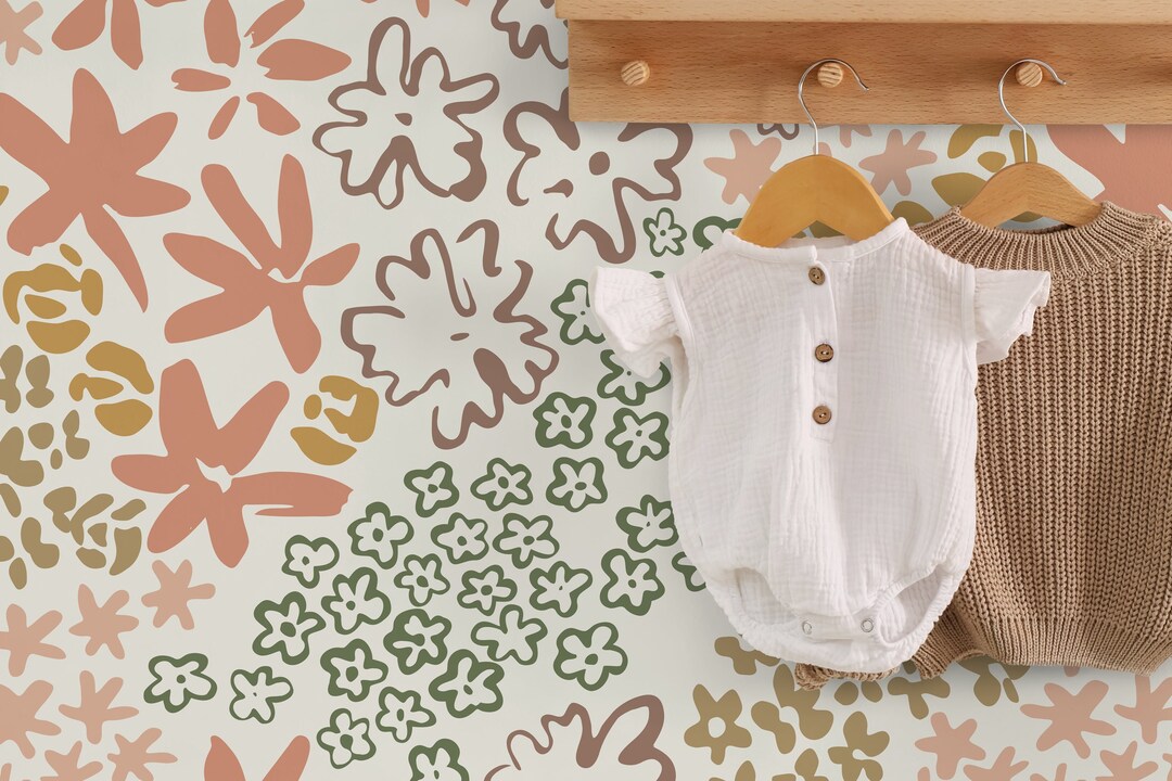 Cute Floral Hand Drawing Wallpaper / Peel and Stick Wallpaper Removable ...