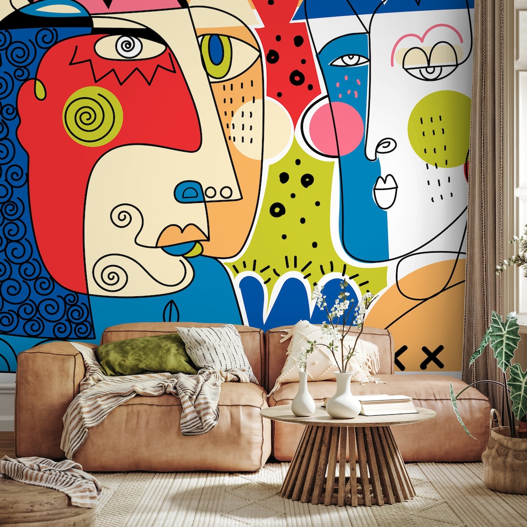 Modern Line Art Mural Abstract Wallpaper Hand Drawing Wallpaper Peel ...