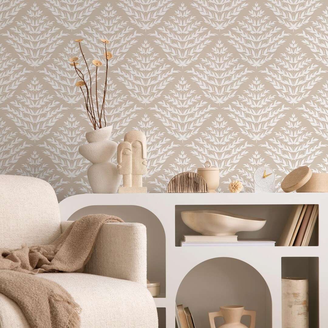 Victorian Damask Beige White Wallpaper - C854 - Etsy