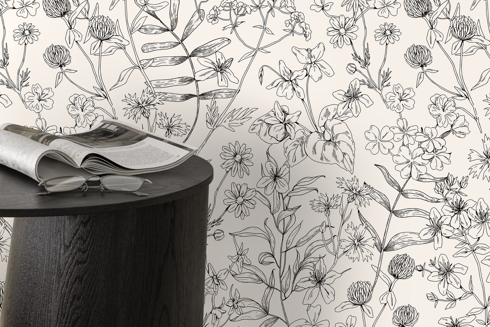 Black and White Wildflowers Wallpaper / Peel and Stick Wallpaper ...