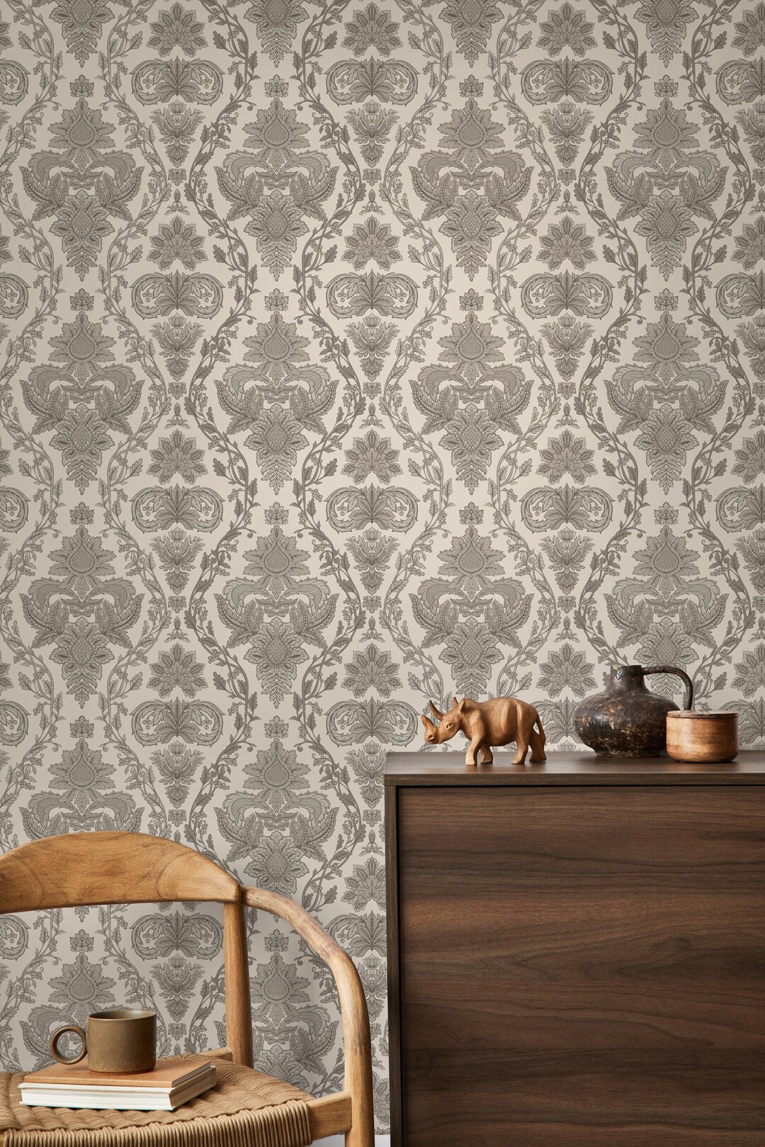 Beige Vintage Victorian Wallpaper / Peel and Stick Wallpaper Removable ...