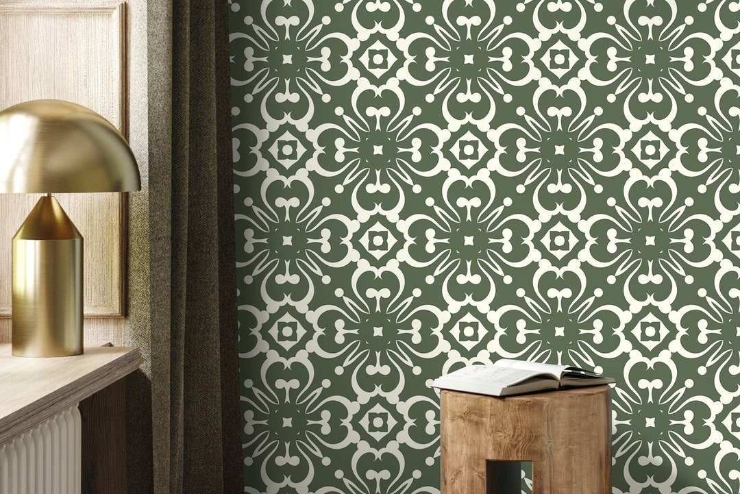 Green Modern Tile Wallpaper / Peel and Stick Wallpaper Removable ...