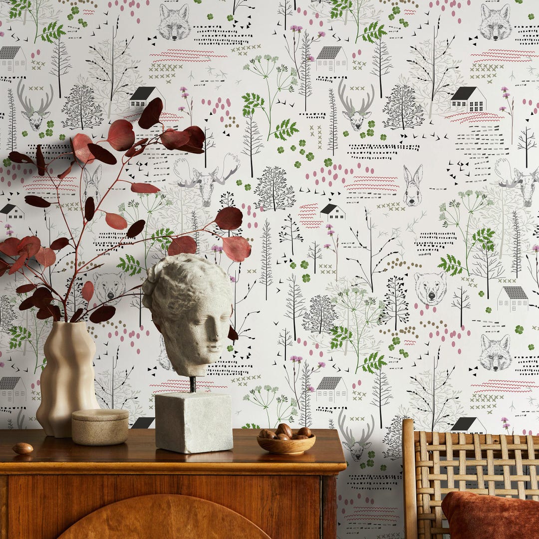 Eclectic Folk Art Wallpaper - B290 - Etsy
