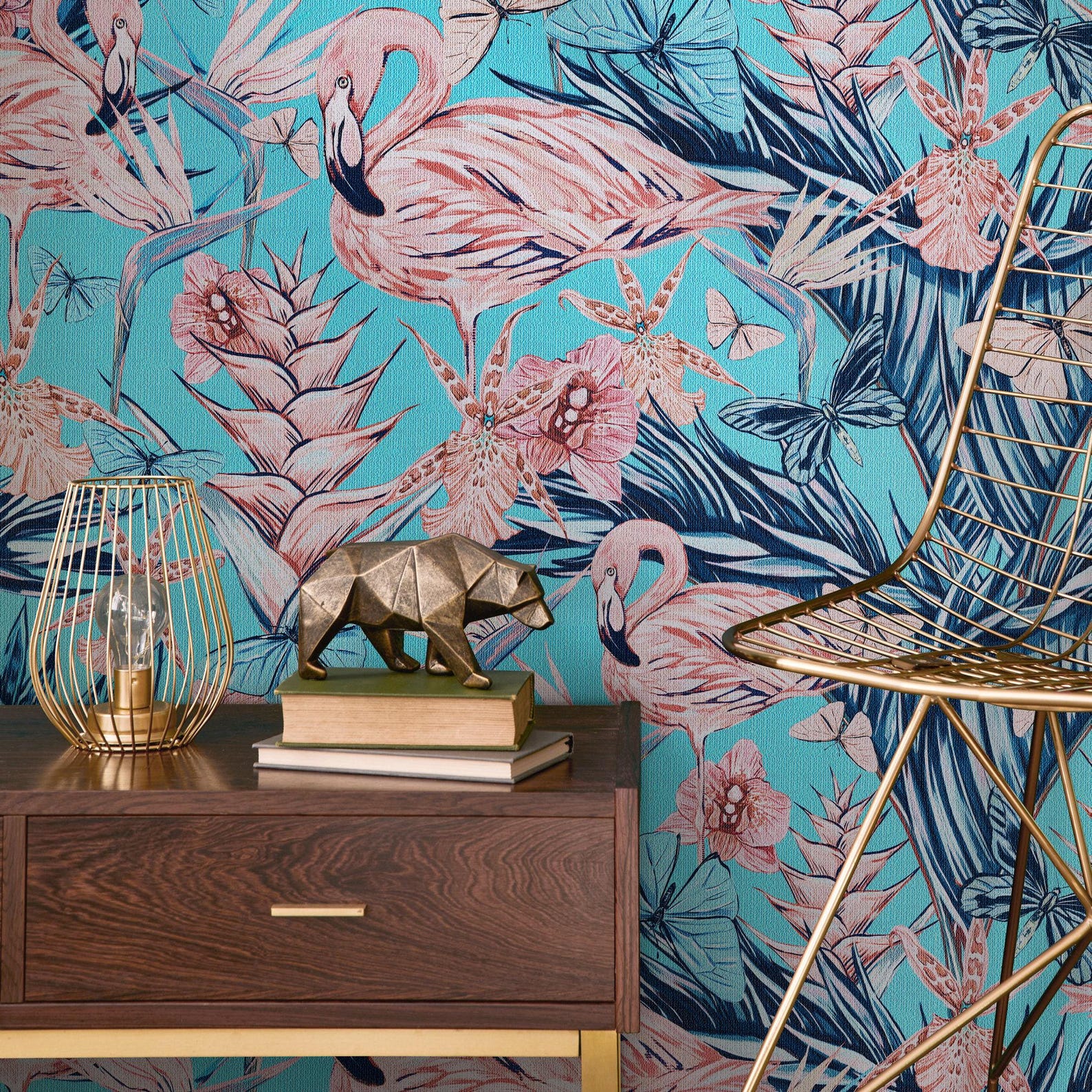 Modern Flamingo & Turquoise Wallpaper - B115 - Etsy