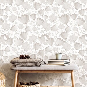 Neutral Minimalist Flower Wallpaper / Peel and Stick Wallpaper - Etsy