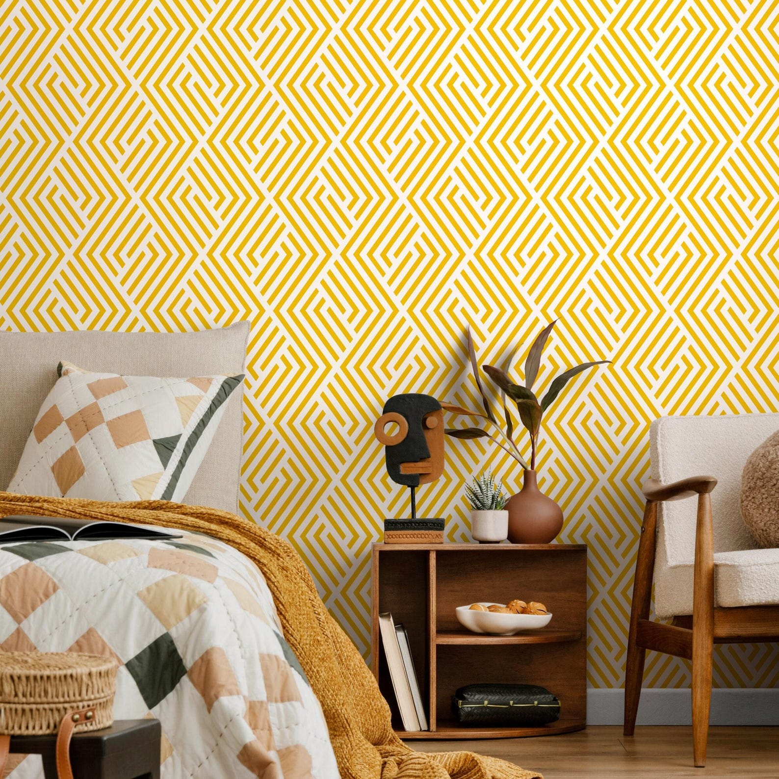 Mid-century Modern Yellow Geometric Wallpaper - B246 - Etsy