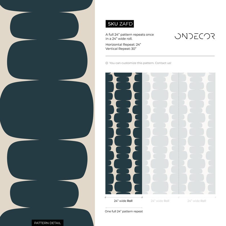Peel and Stick Wallpaper With Abstract Shapes in Navy Blue, Cream ...