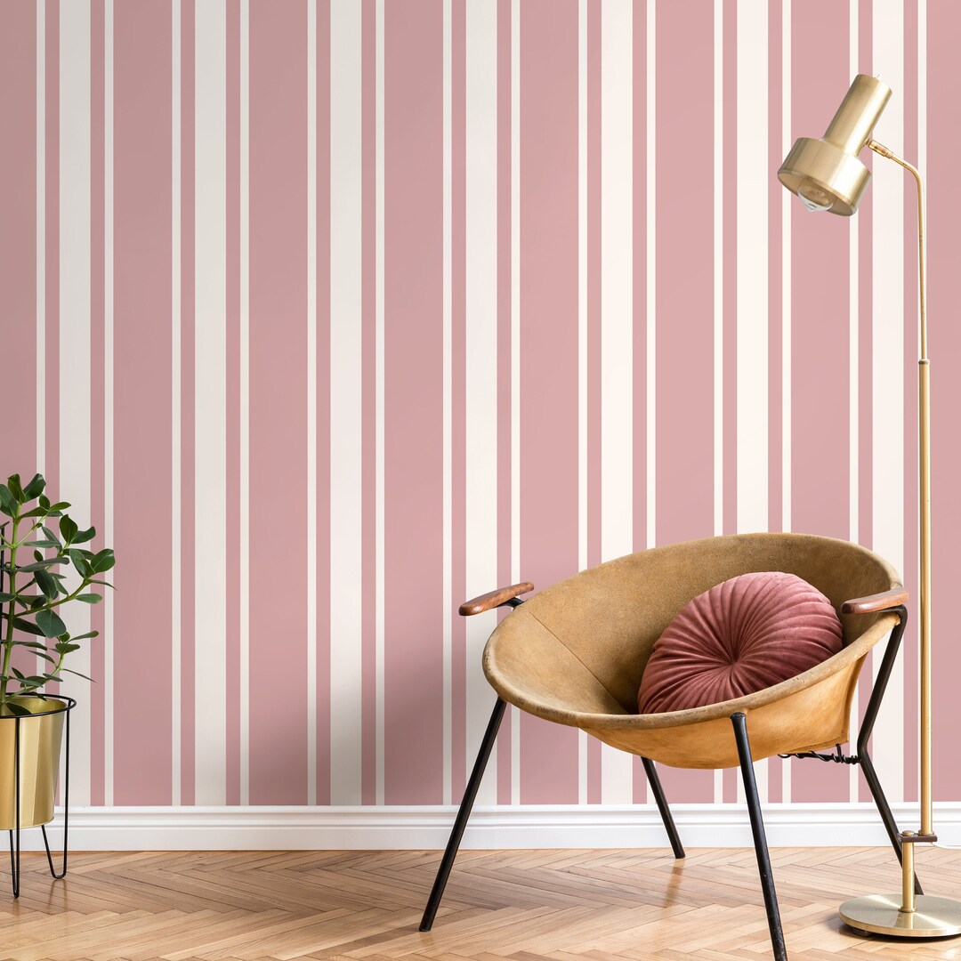 Pink Striped Wallpaper Vintage Wallpaper Peel and Stick and Traditional ...