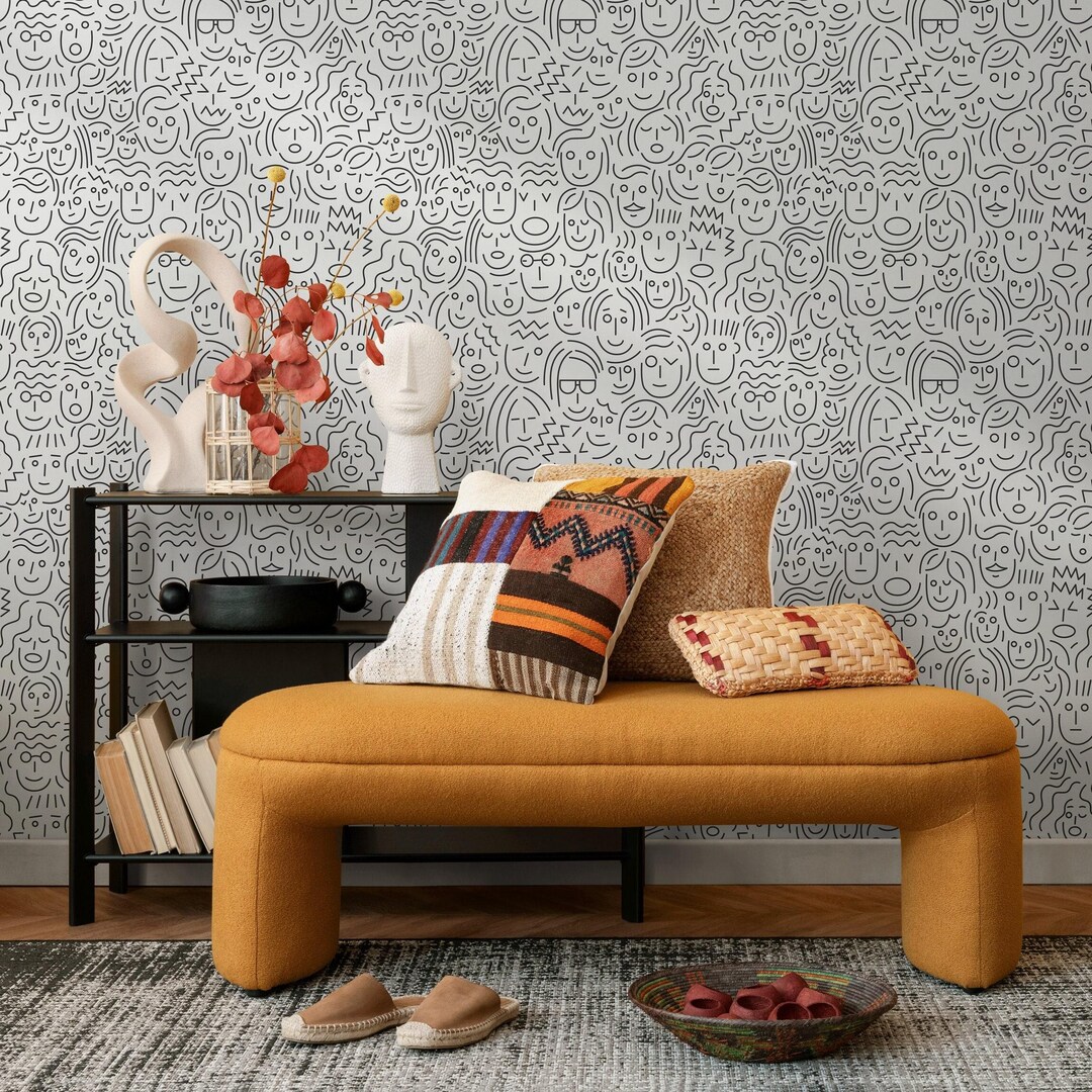 Modern Line Art Black and White Wallpaper - B280 - Etsy