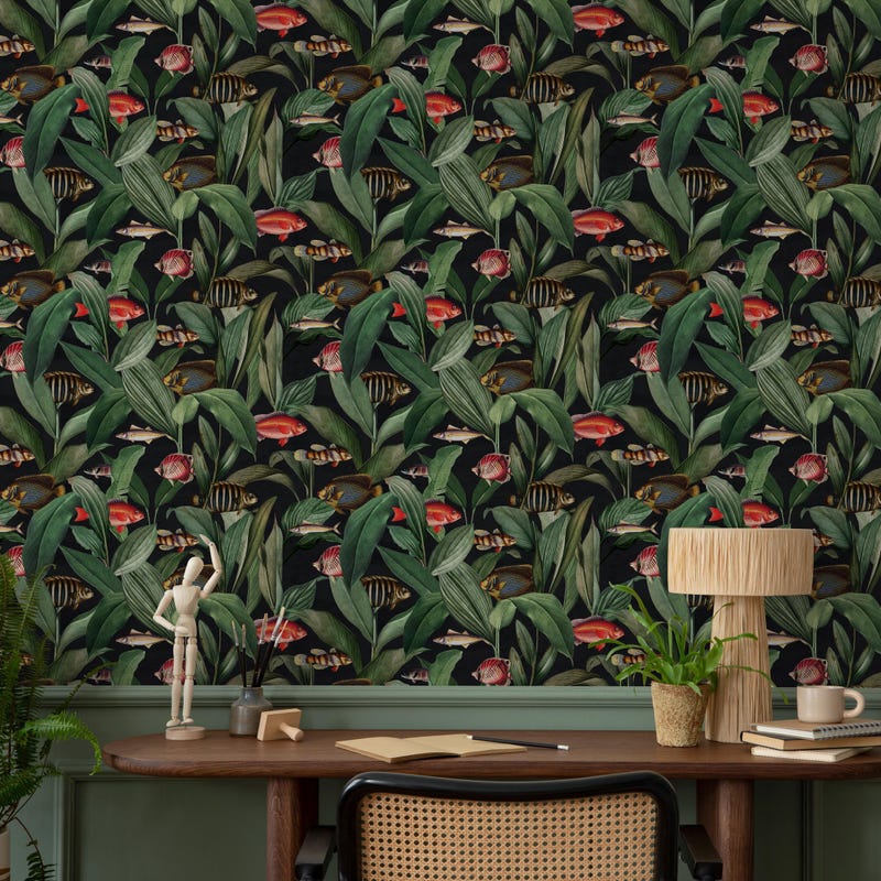 Dark Green Fish Wallpaper - Etsy