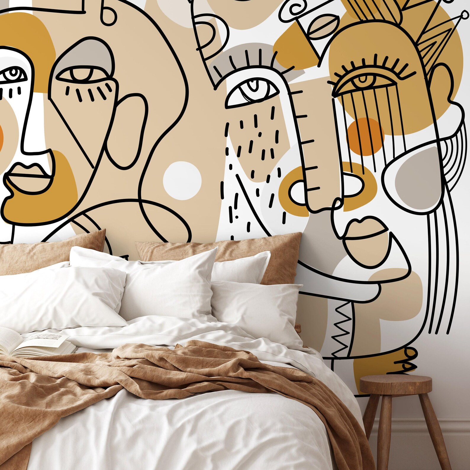 Cubist Abstract Art Wallpaper - Earth Tones & Black - Etsy
