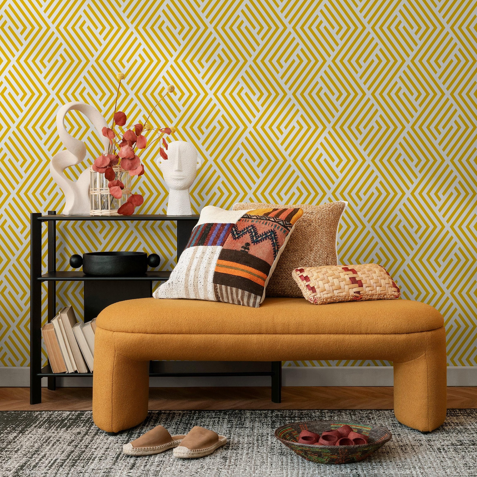 Mid-century Modern Yellow Geometric Wallpaper - B246 - Etsy