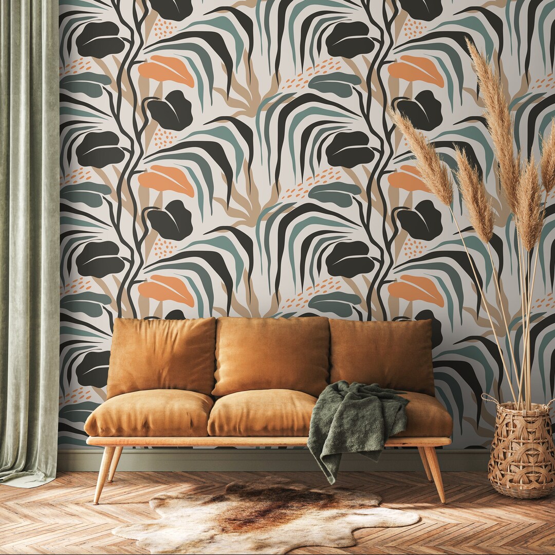 Tropical Boho Wallpaper Leaves Wallpaper Peel and Stick and Traditional ...