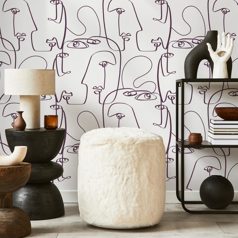 Abstract Wallpaper Inspired by Picasso Faces in Purple Maroon - D492 - Etsy