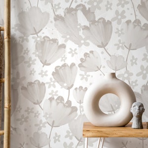 Neutral Minimalist Flower Wallpaper / Peel and Stick Wallpaper - Etsy
