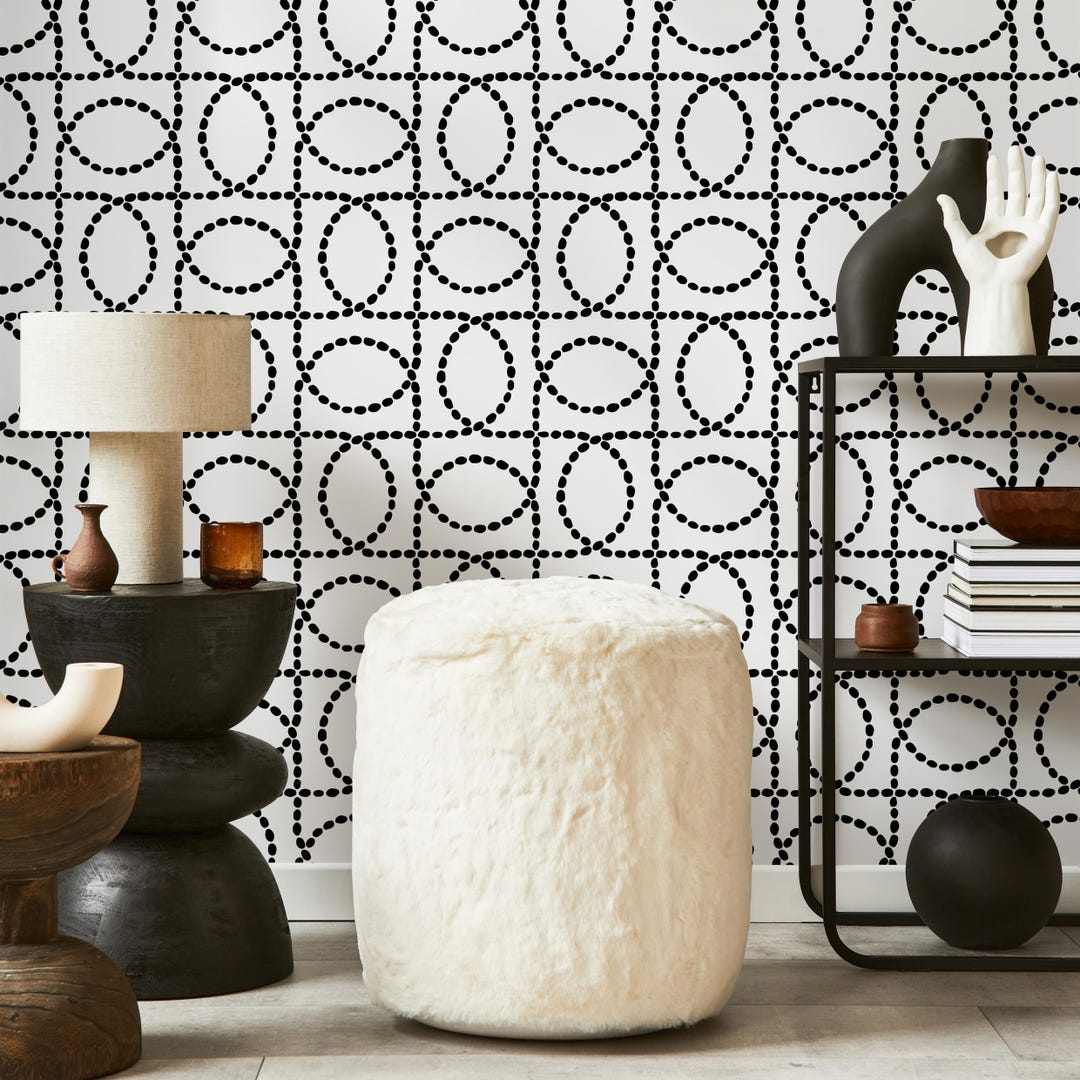 Geometric Wallpaper With a Dotted Oval Grid in Black and White - C841 ...