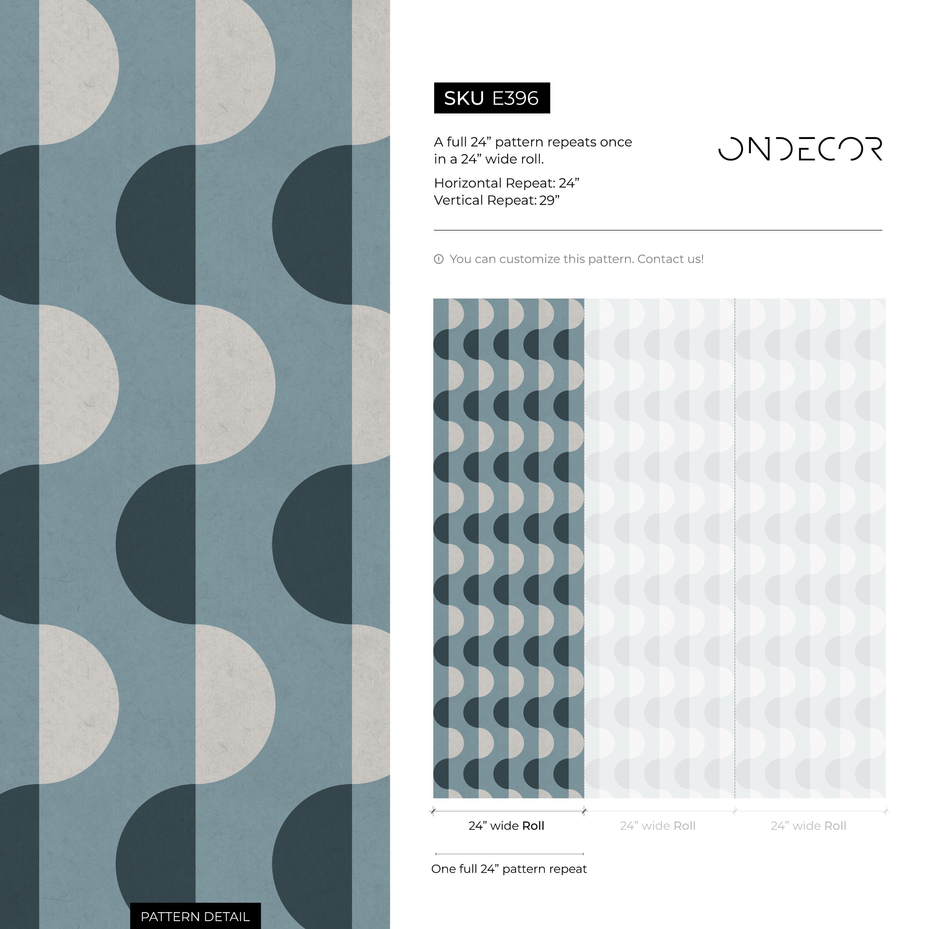 Geometric Wallpaper With Wavy Semi-circles in Blue, Dark Blue, and Off ...