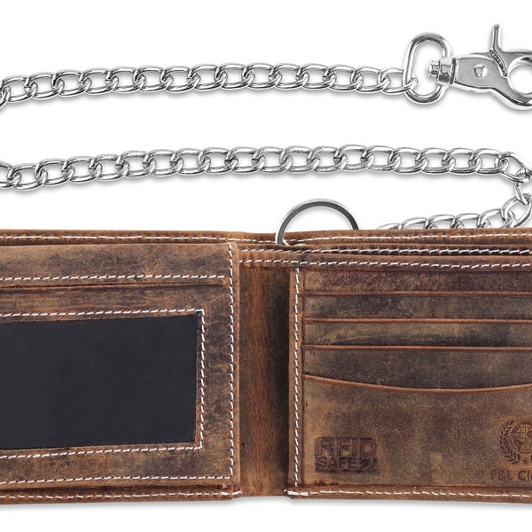 Leather Bi Fold Chain Wallet - Etsy