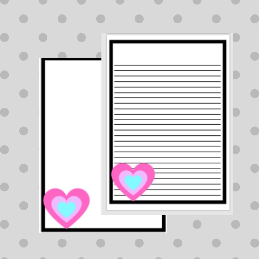 Printable Pink Heart Letter Writing Paper Lined and Unlined Digital ...