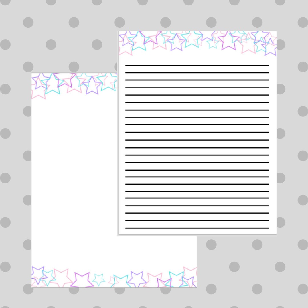 Stars Printable Letter Writing Paper Lined and Unlined Digital Download ...