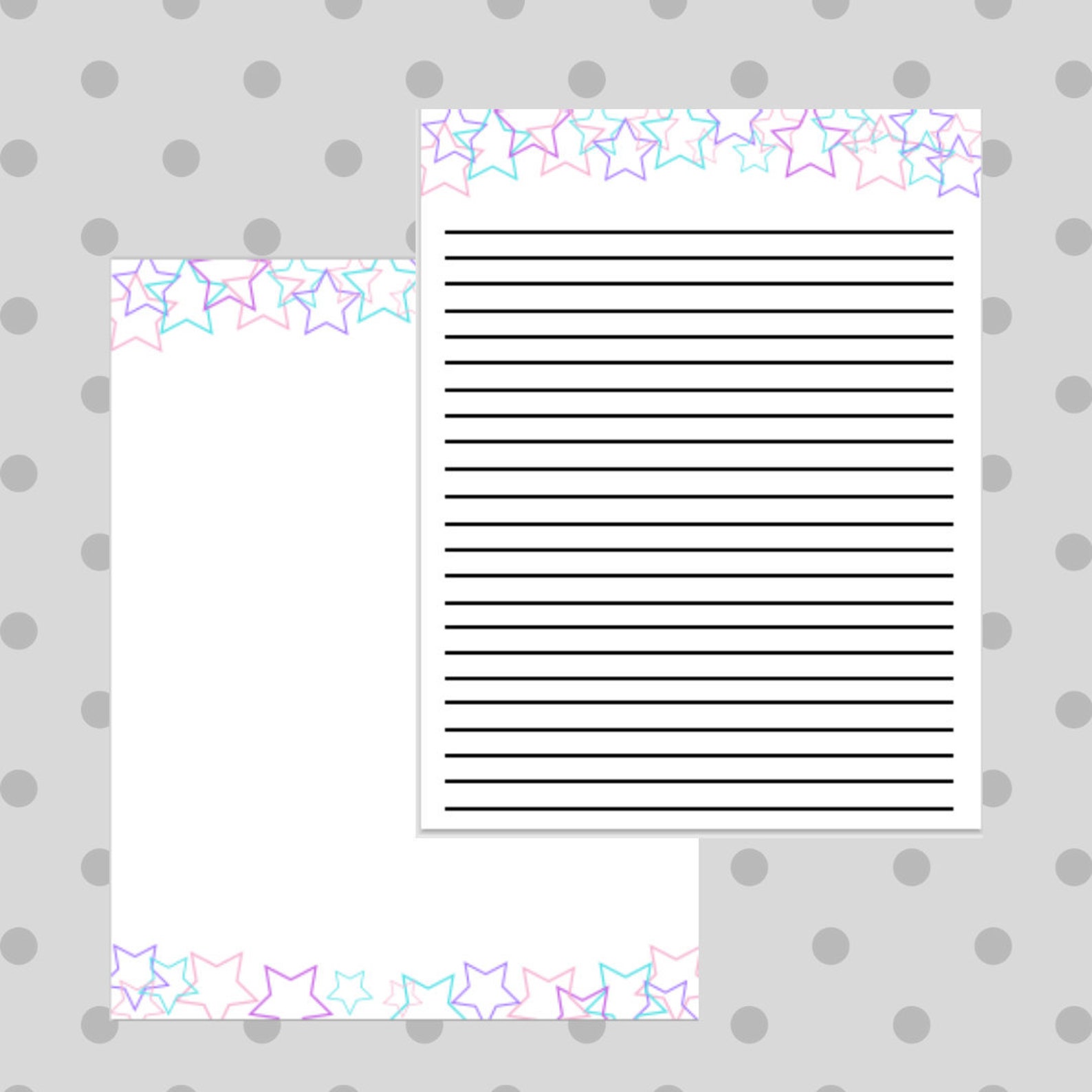 Stars Printable Letter Writing Paper Lined and Unlined Digital Download ...