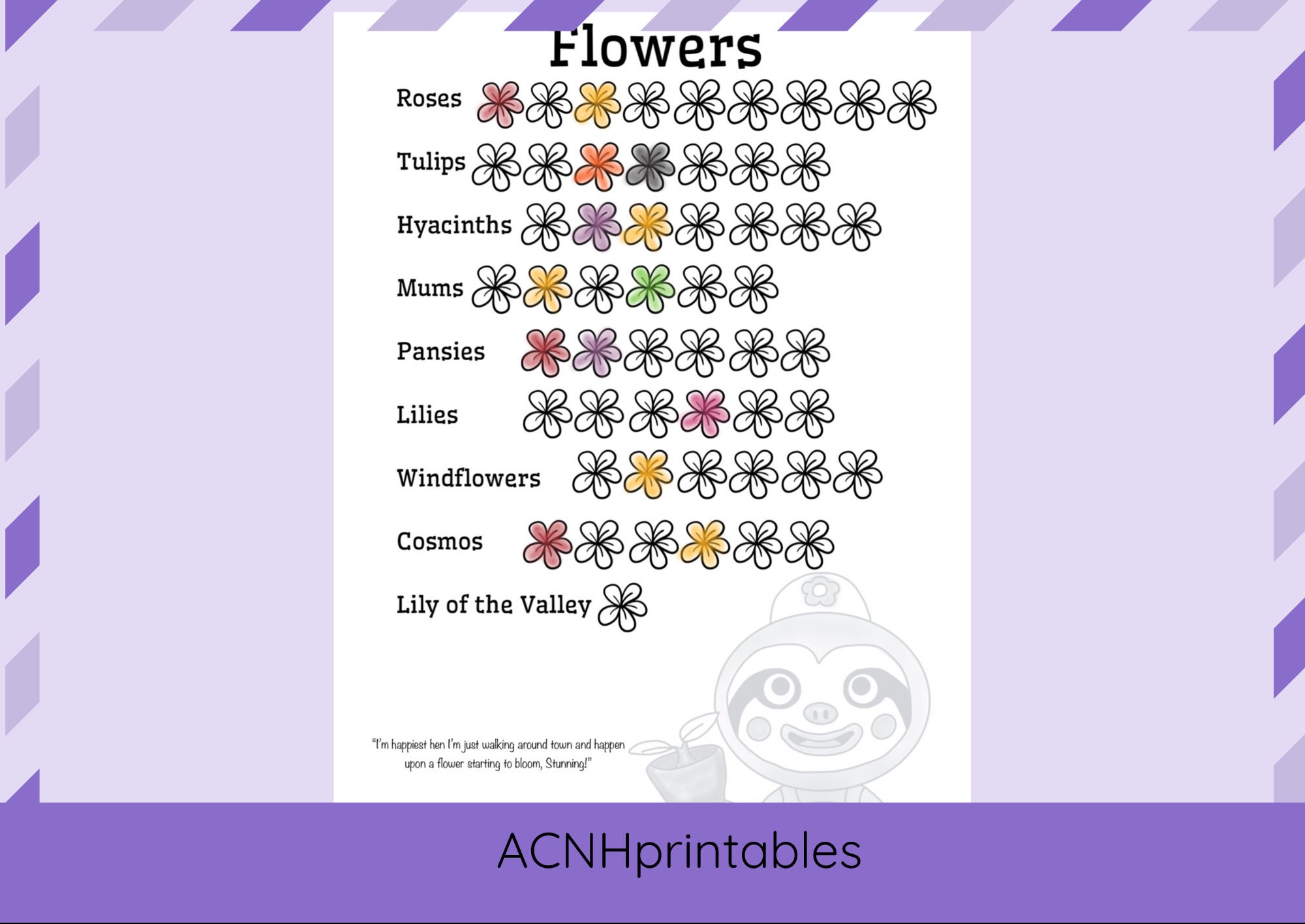 ACNH Printable Flower Checklist / Digital Download / A4 / | Etsy