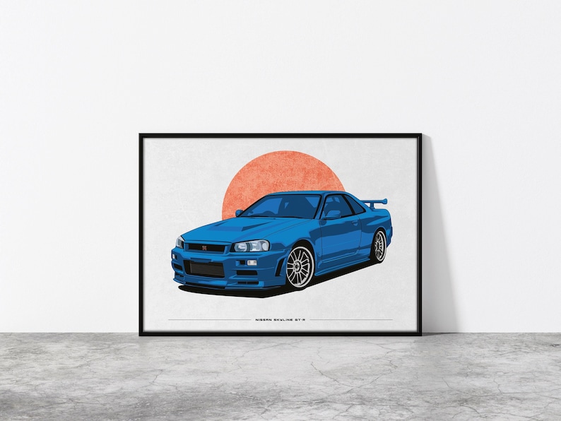 Nissan Skyline GTR (R34) Poster: Minimalist Sportscar Wall Art - Etsy ...