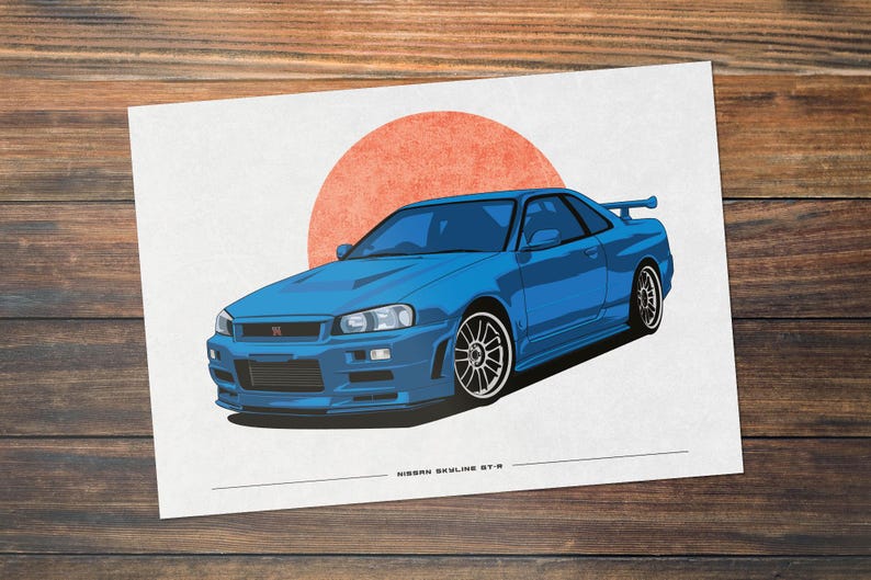 Nissan Skyline GTR (R34) Poster: Minimalist Sportscar Wall Art - Etsy