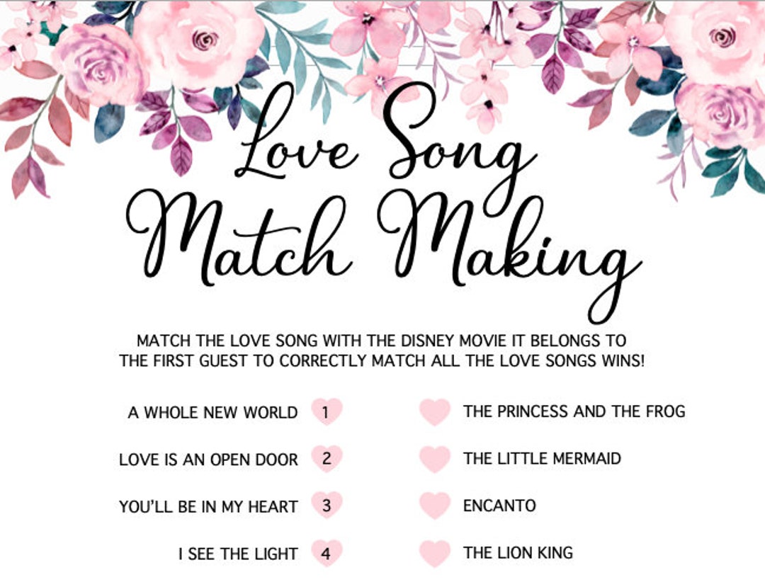 Love Song Match Maker Printable Game Bachelorette Party / Bridal Shower ...