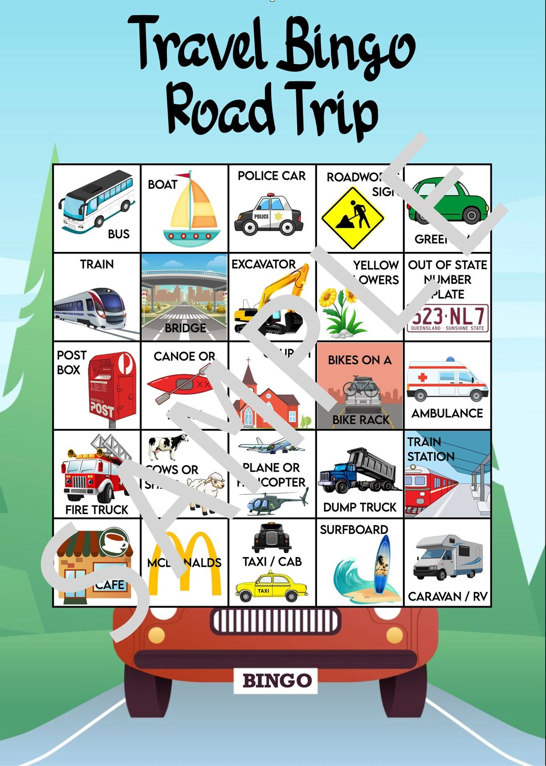 Travel Bingo - Road Trip - Kids - Travel - Holiday - Vacation - Etsy