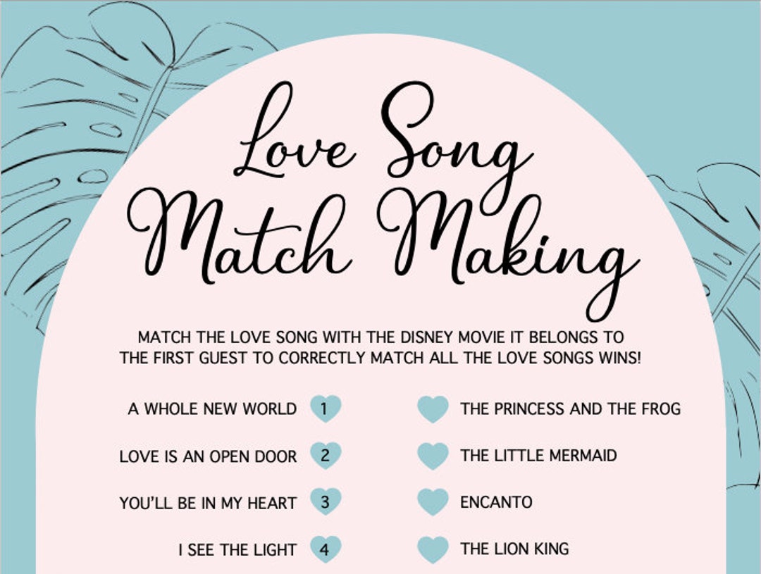 Love Song Match Maker Printable Game Bachelorette Party / Bridal Shower ...