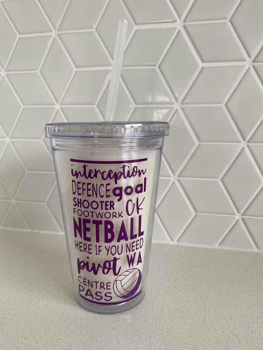 Netball Tumbler Cup – Personalised Sports Gift – Custom Name Bottle for ...